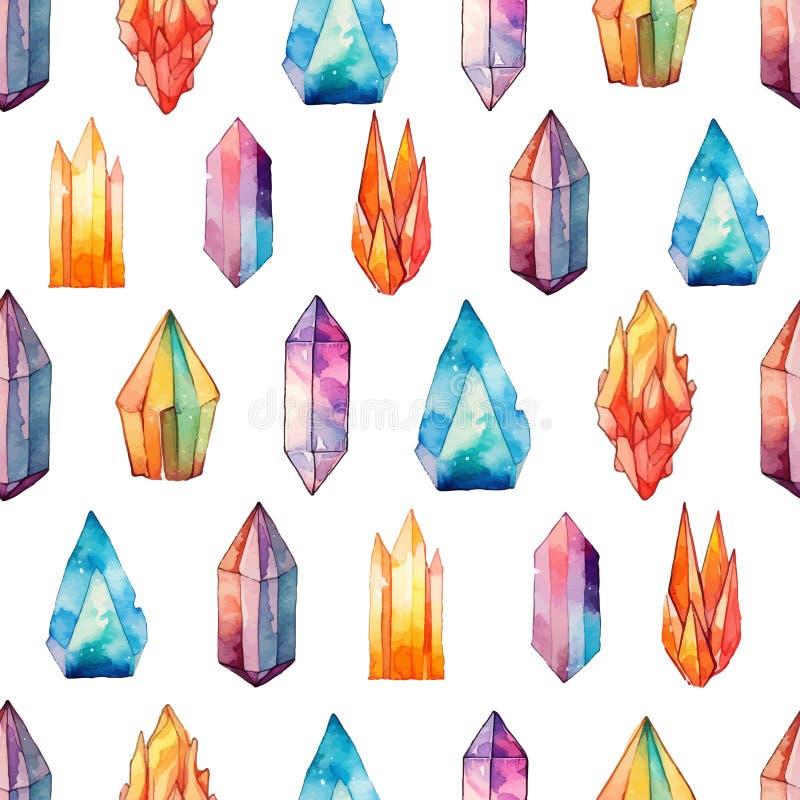Seamless Pattern with Bright Multi-colored Watercolor Crystals with a ...