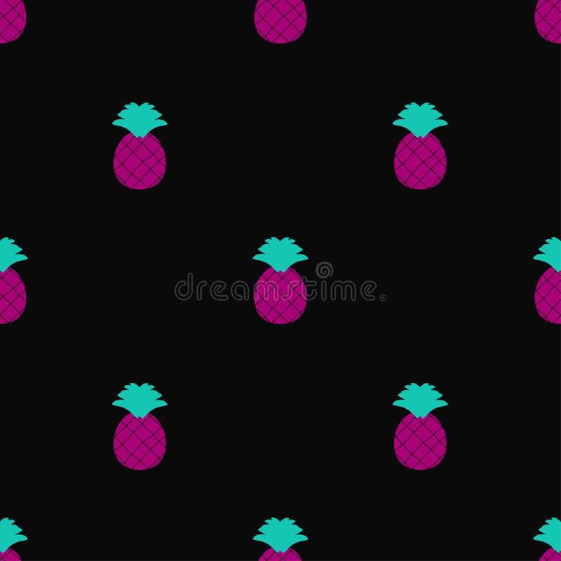 Seamless Pattern with Bright Pink Pineapples on Black Bac Stock ...