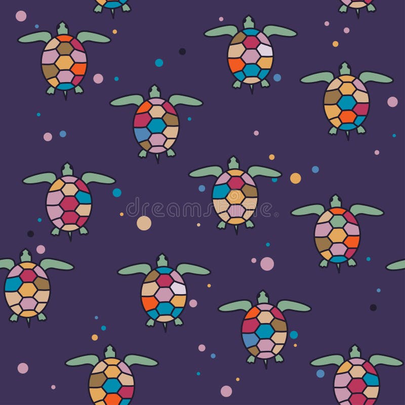 Seamless Pattern with Bright Sea Turtles. Vector Illustration. Stock ...