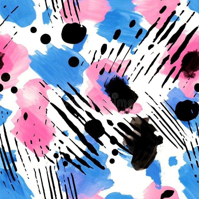 Seamless Pattern with Bright Spots and Black Strokes. Abstract Artwork ...