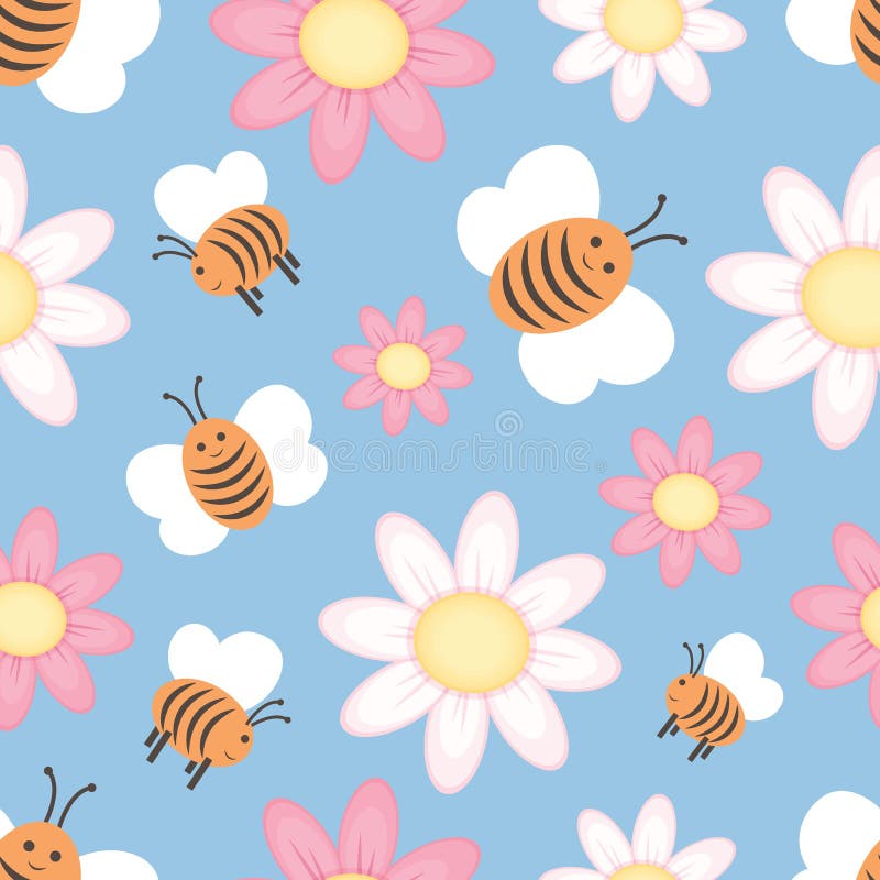 Seamless Pattern. Bright Spring Pattern with the Image of Bees and ...