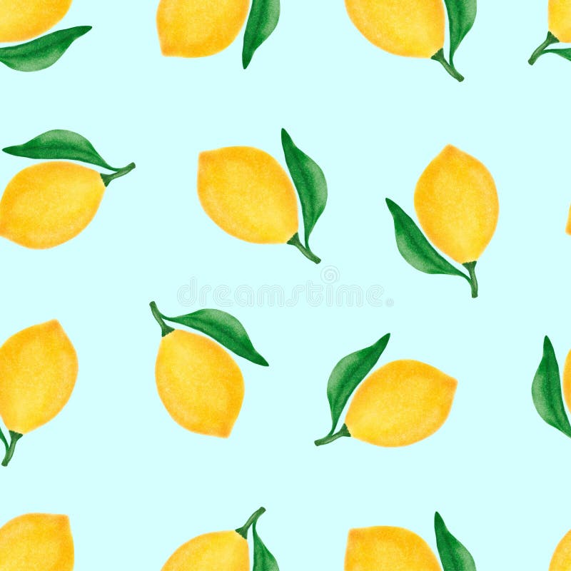 Seamless Pattern from Bright Yellow Lemons on a Pastel Blue Background ...