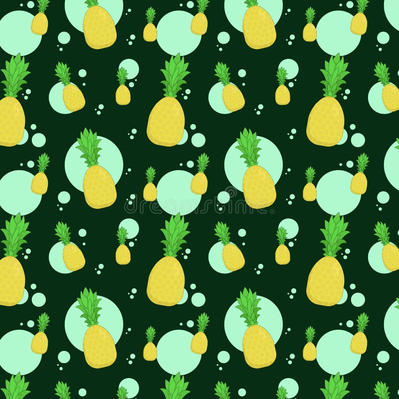 Seamless Pattern of Bright, Yellow Pineapples with Green Leaves on a ...