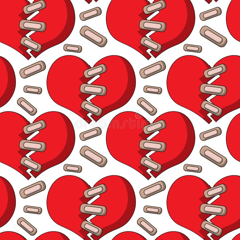 Seamless Pattern with Broken Heart Connected by Threads Adhesive ...