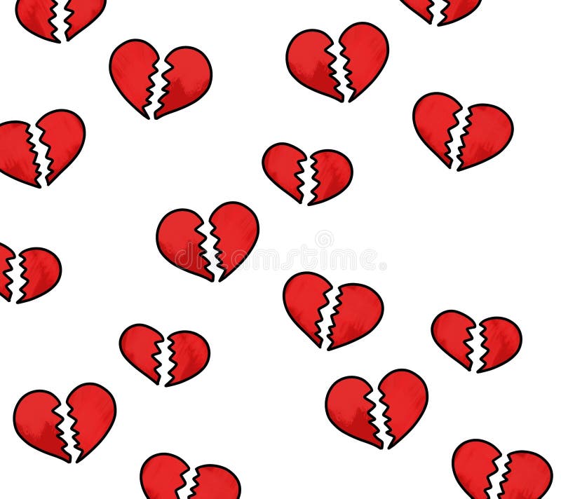 Seamless Pattern Broken Heart Illustration Sad Single Red Stock ...