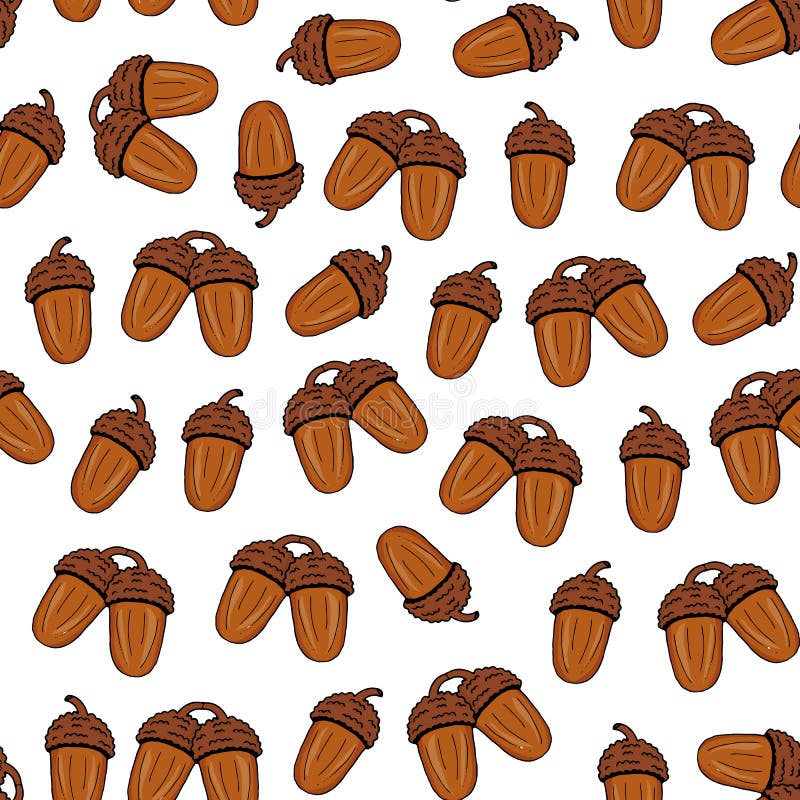 Seamless Pattern from Brown Acorn on a White Background. Hand Drawing ...