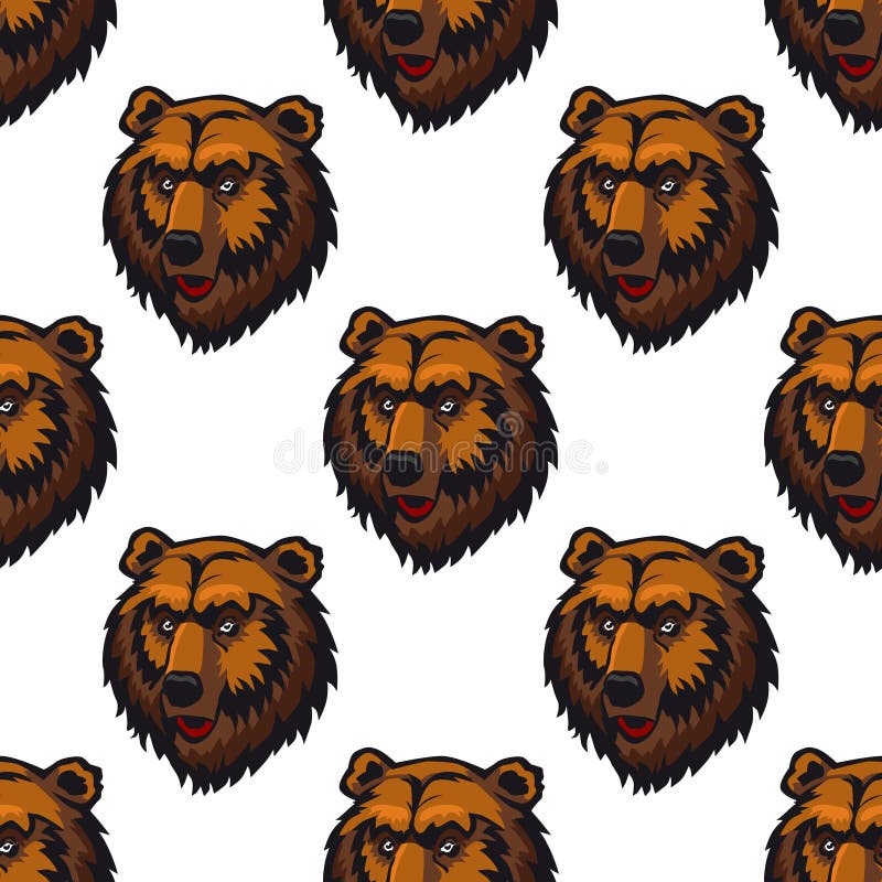 Seamless Pattern of Brown Bear Head Stock Vector - Illustration of ...