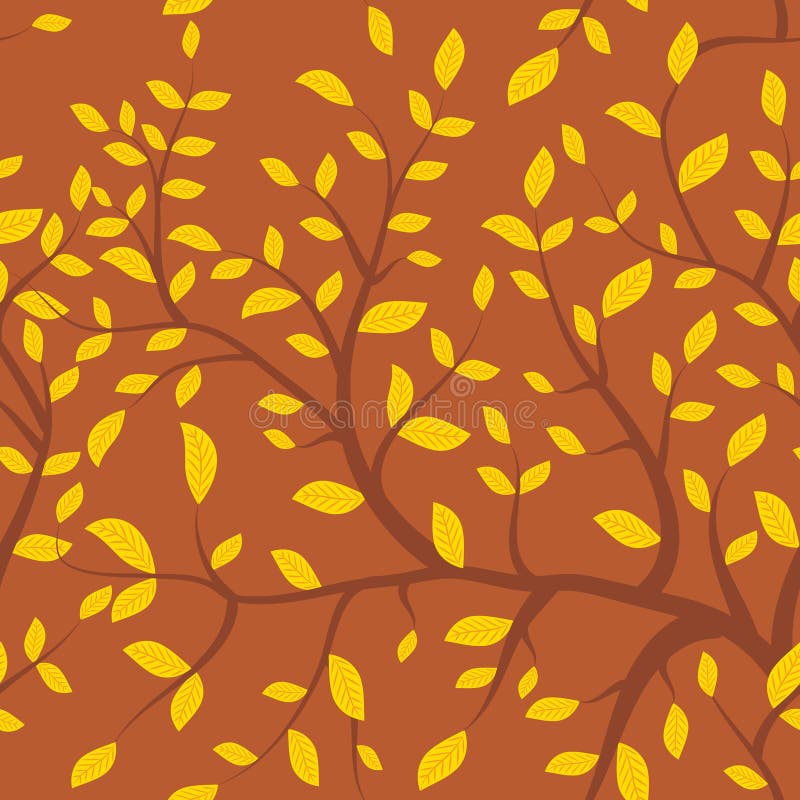 Seamless Pattern Brown Branches with Autumn Orange Yellow Leaves ...