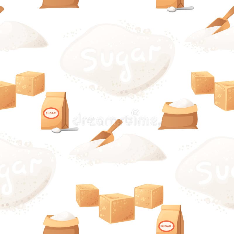 Seamless Pattern Brown Cube and Granulated Sugar in Paper Bag with ...