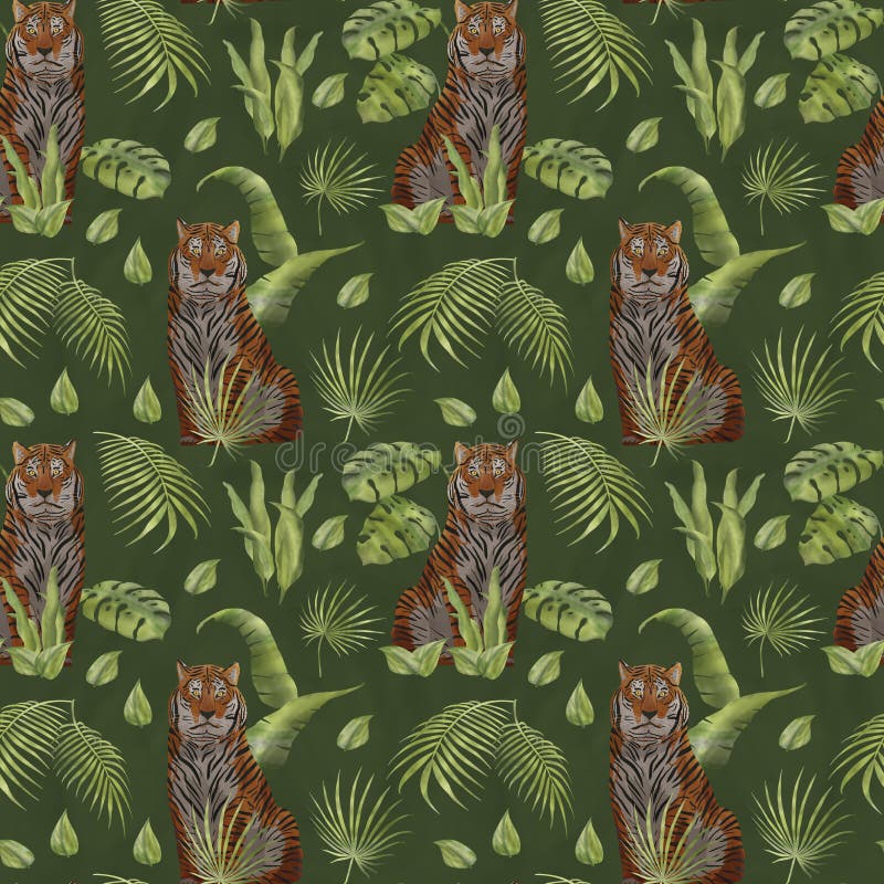 Brown Tigers Seamless Digital Pattern Stock Illustration - Illustration ...