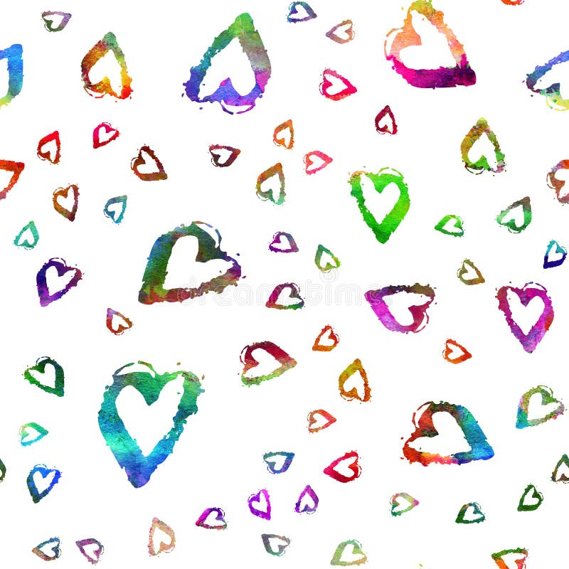 Seamless Pattern with Brush Hearts. Rainbow Color on White Background ...