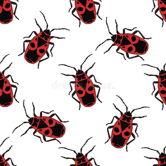 Seamless Pattern with Bug-soldier or Firebug . Hand-drawn Bug-soldier, Firebug . Vector Stock ...