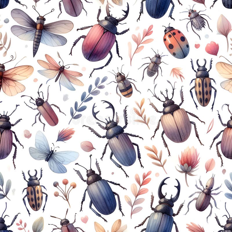 Seamless Pattern with Bugs on White Background. Stock Illustration ...