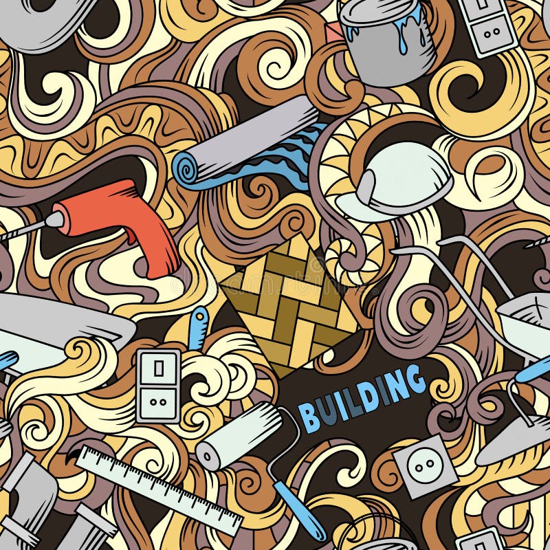 Seamless Pattern with Building Materials Stock Vector - Illustration of ...