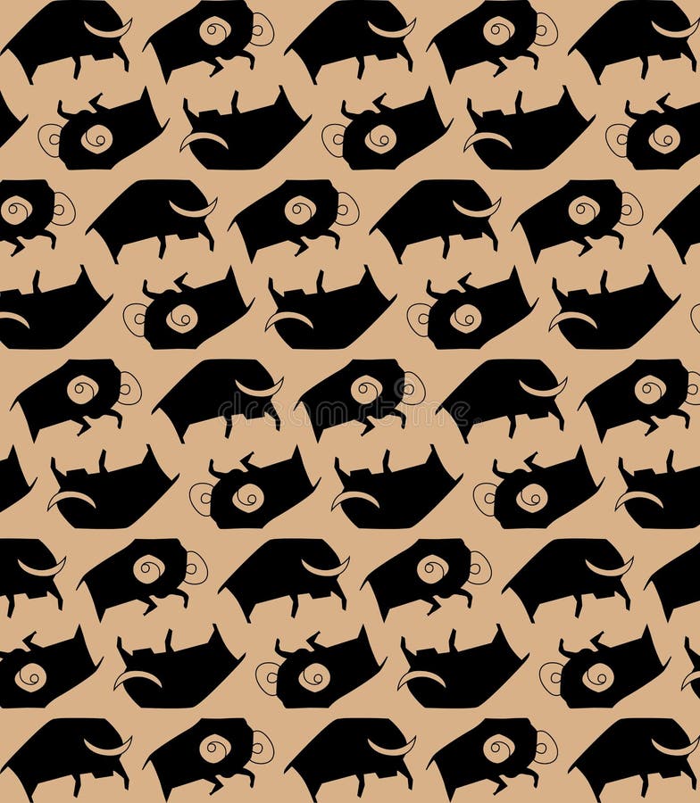 Seamless Pattern of the Bulls Stock Vector - Illustration of nature ...