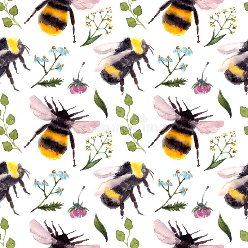 Seamless Pattern with Bumblebee Stock Illustration - Illustration of ...