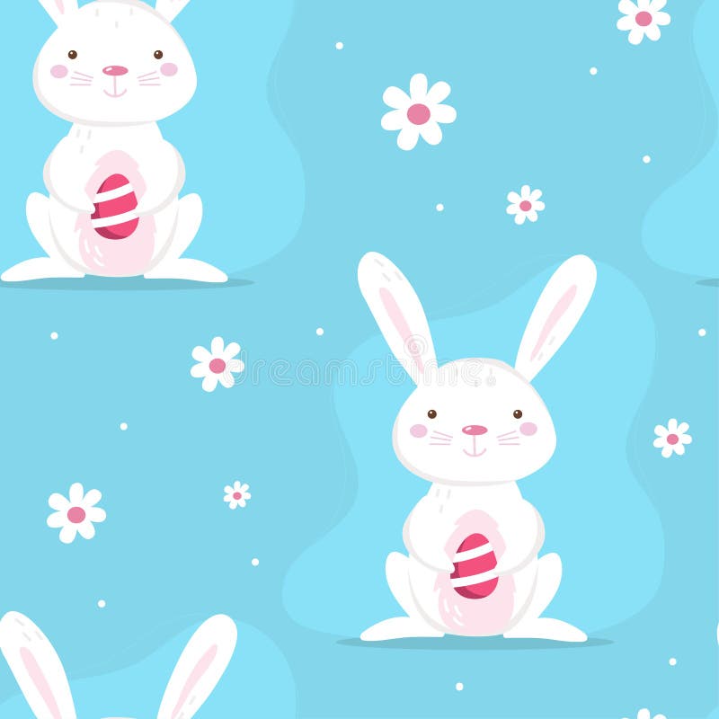 Seamless Pattern with Bunnies and Spring Decorative Elements. Cute ...