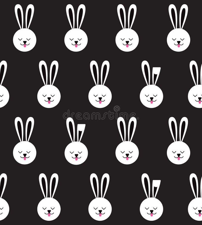 Seamless Pattern with Bunny on Black Background. Rabbit Pattern Stock ...