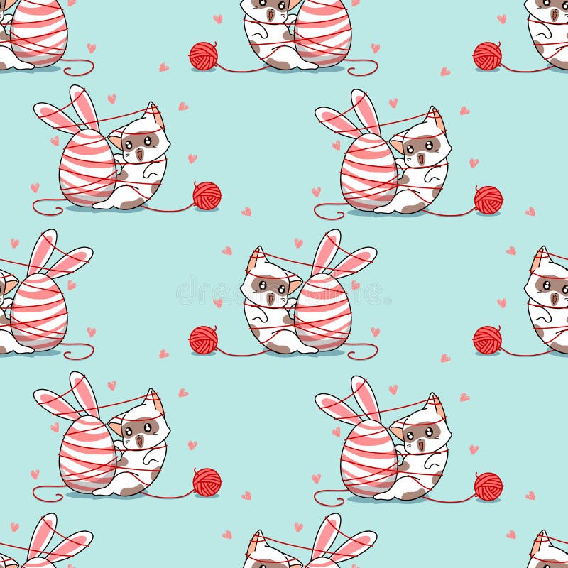 Seamless Pattern Bunny Cat with Easter Day Cartoon Stock Vector ...