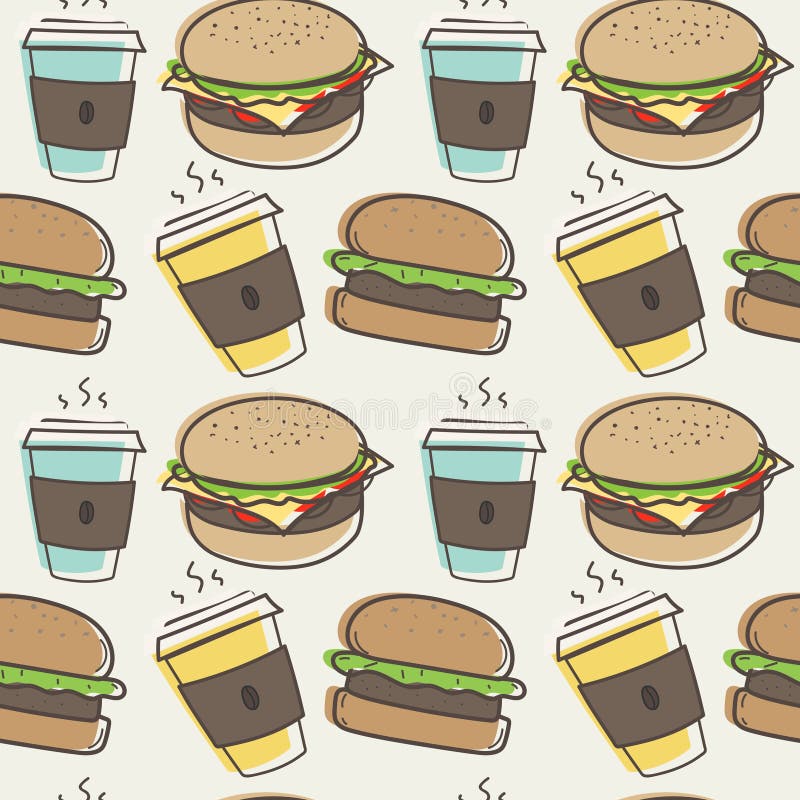 Pattern Burger Yellow Background-line Vector Stock Vector ...