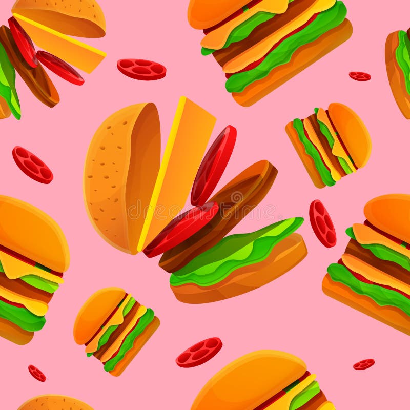 Seamless Pattern on the Burger Theme Stock Vector - Illustration of ...