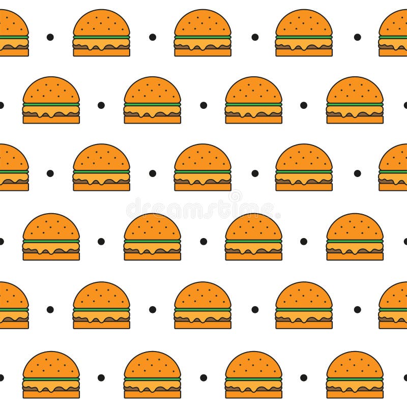Seamless Pattern with Burger on White Background. Fast Food Stock ...