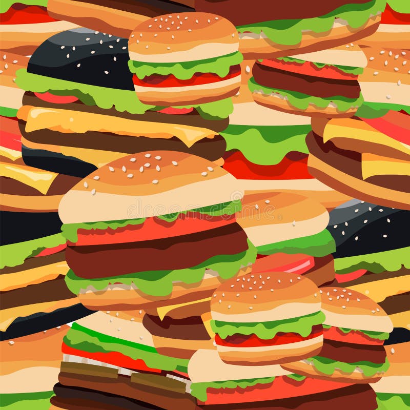 Seamless Pattern of the Burgers. Vector Illustration of Fast Foo Stock ...