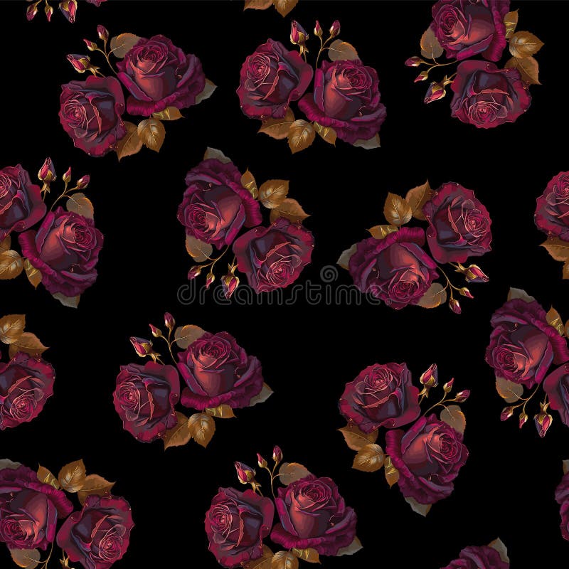 Seamless Pattern of Burgundy Roses. Vector Stock Illustration Eps10 ...