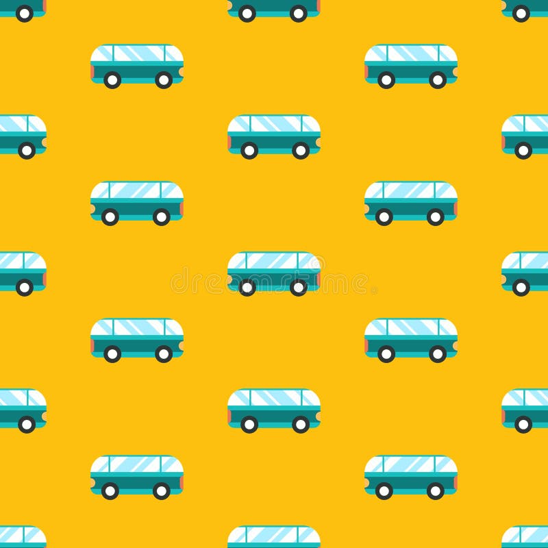 Vector Illustration. Seamless Pattern with Buses on Yellow Background ...