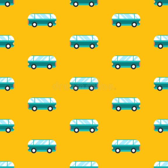 Vector Illustration. Seamless Pattern with Buses on Yellow Background ...