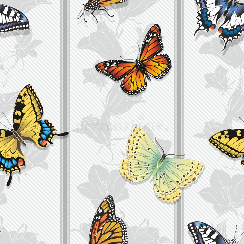 Seamless Wallpaper with Butterflies on a White Background. Stock ...