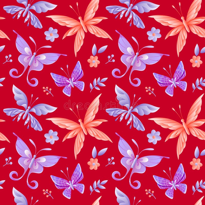 Seamless Pattern with Butterflies, Flowers and Leaves Stock ...