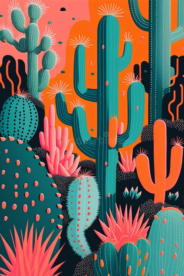 Seamless Pattern with Cacti and Succulents. Vector Illustration Stock Illustration ...