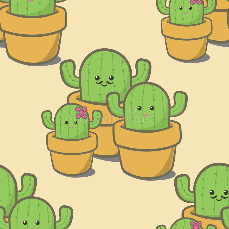 Seamless Pattern of the Cactus Family Stock Illustration - Illustration ...