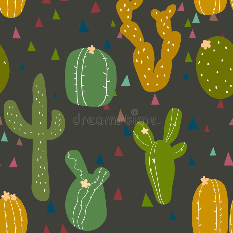 Seamless Pattern with Cactus with Thorns, Succulent on Color Background ...