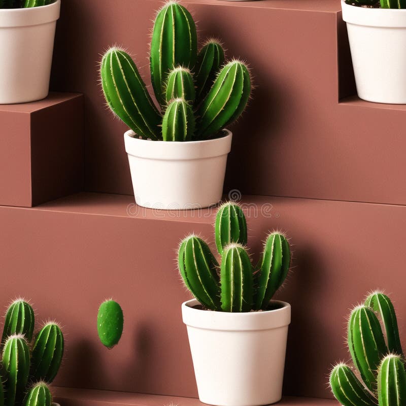 Seamless Pattern with Cactuss and Leaves Background Cacti Pattern for ...