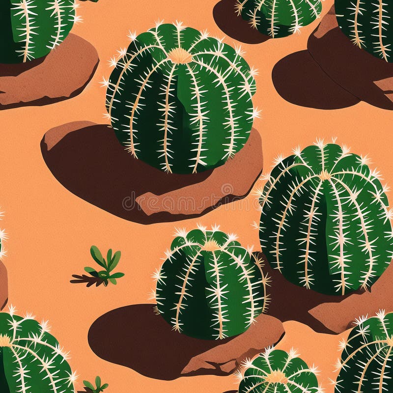 Seamless Pattern with Cactuss and Leaves Background Cacti Pattern for ...