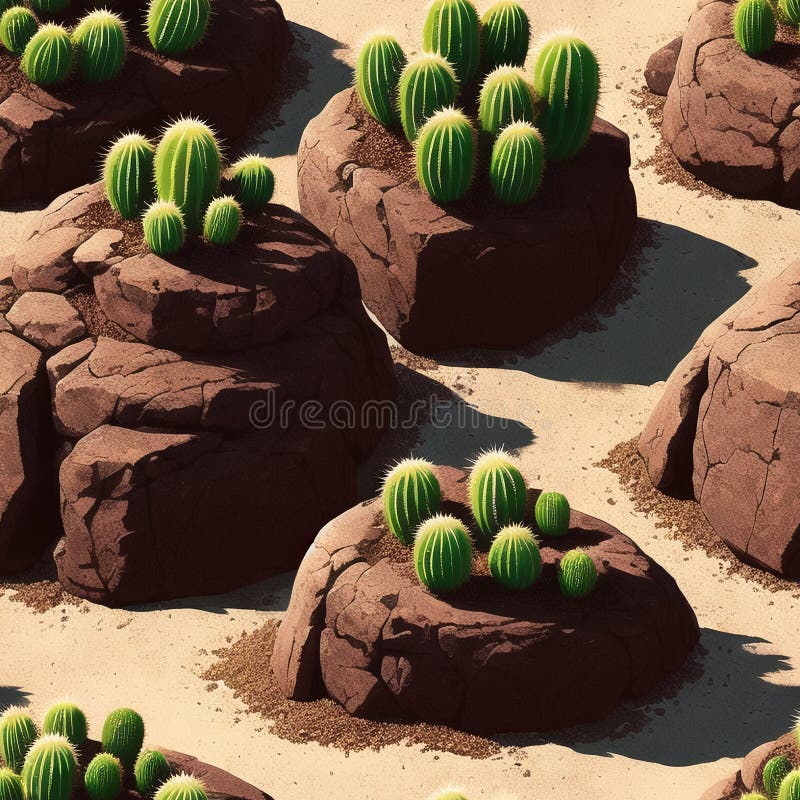 Seamless Pattern with Cactuss and Leaves Background Cacti Pattern for ...