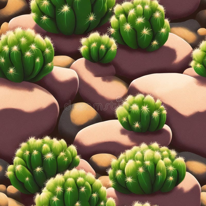 Seamless Pattern with Cactuss and Leaves Background Cacti Pattern for ...