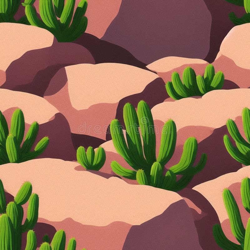 Seamless Pattern with Cactuss and Leaves Background Cacti Pattern for ...