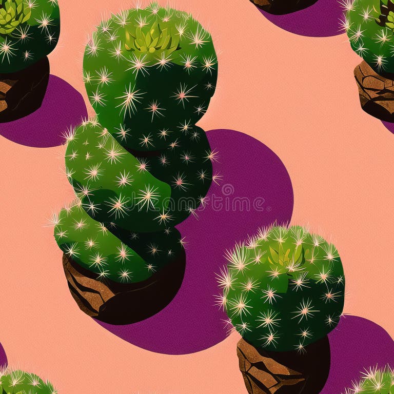 Seamless Pattern with Cactuss and Leaves Background Cacti Pattern for ...