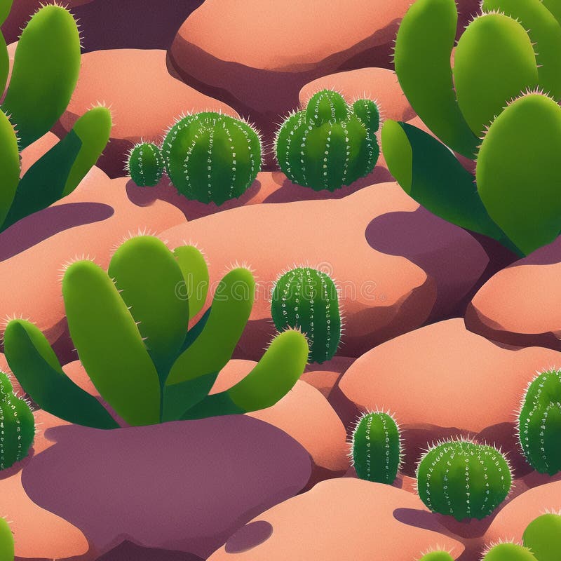 Seamless Pattern with Cactuss and Leaves Background Cacti Pattern for ...