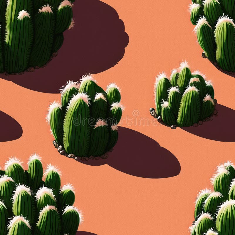 Seamless Pattern with Cactuss and Leaves Background Cacti Pattern for ...