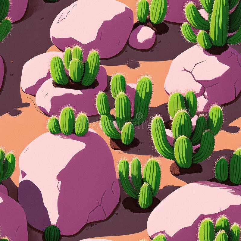 Seamless Pattern with Cactuss and Leaves Background Cacti Pattern for ...