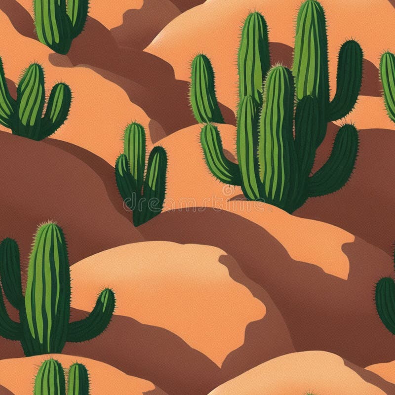 Seamless Pattern with Cactuss and Leaves Background Cacti Pattern for ...