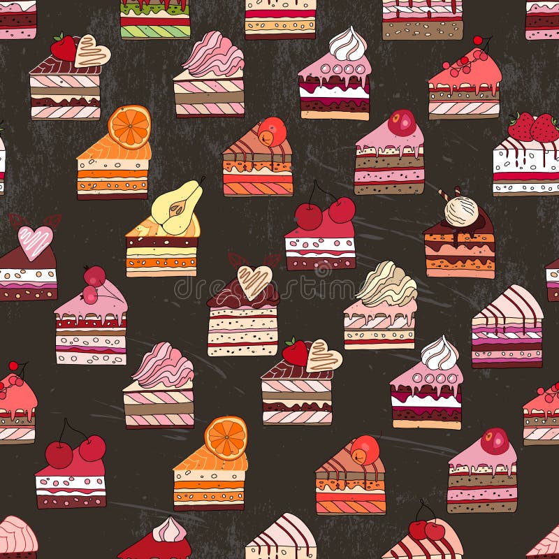 Seamless Pattern with Cake Slices. Stock Illustration - Illustration of ...