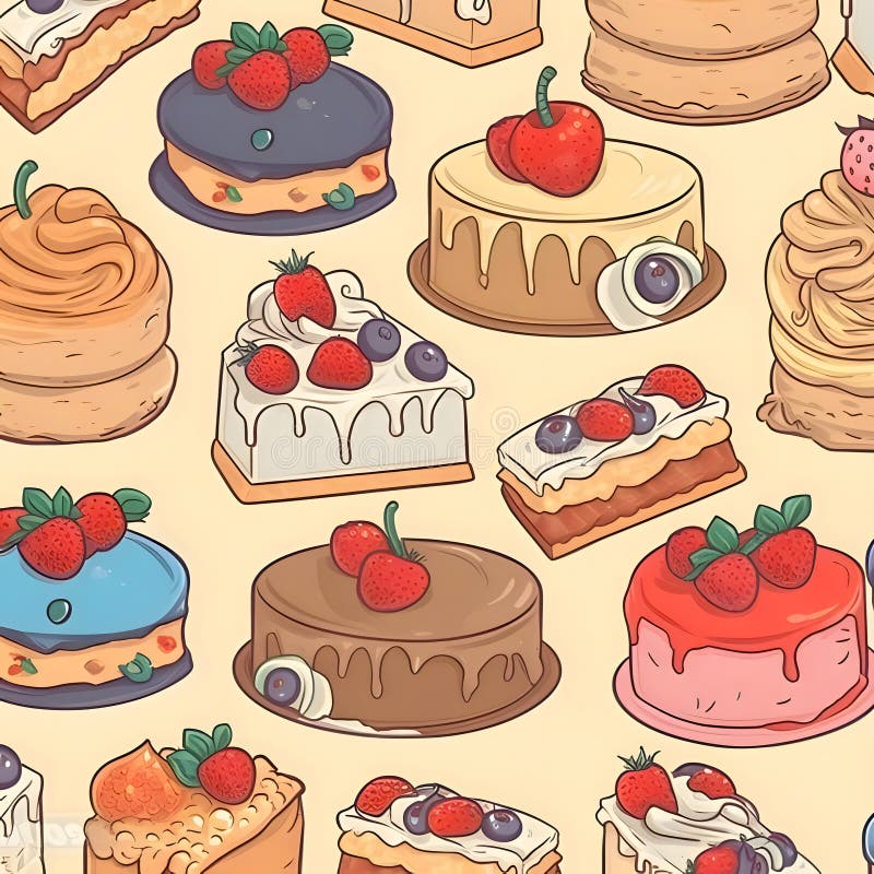 Seamless Pattern with Cakes and Pastries. Vector Illustration Stock ...
