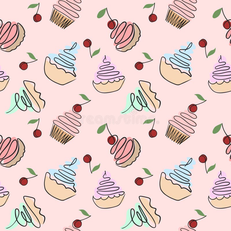 Seamless Pattern with Cakes. Vector. Background with Sweet Pastries ...