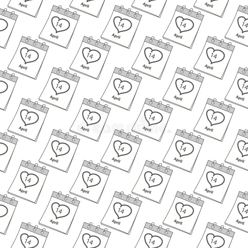 Seamless Pattern of Calendar Page with 14 April Date and Hand Drawn ...