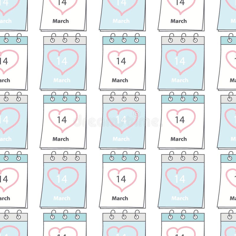 Seamless Pattern of Calendar Page with White Day Date 14 March and ...
